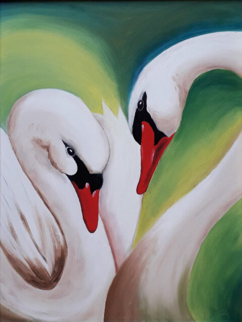 Hattyúpár festmény keretben - Festőklub